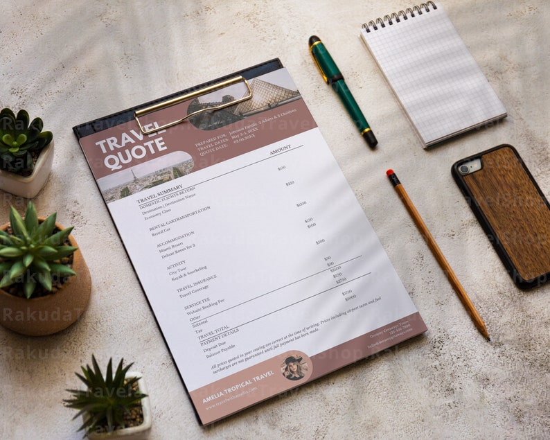 Travel Agent Quote Template, Editable Vacation Planner (canva Digital ...