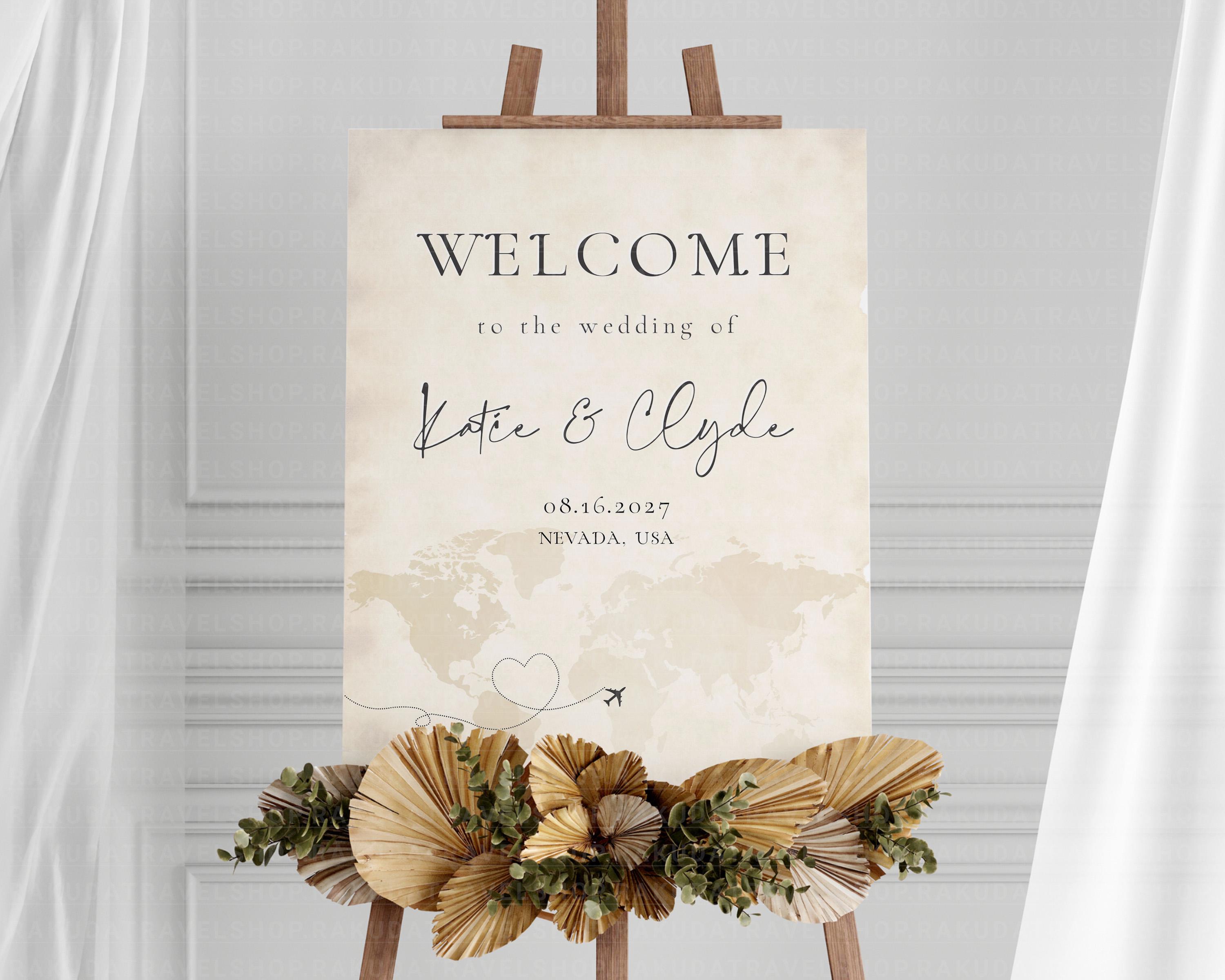 Travel Theme Wedding Welcome Sign, World Map Poster (DIY Canva Template ...