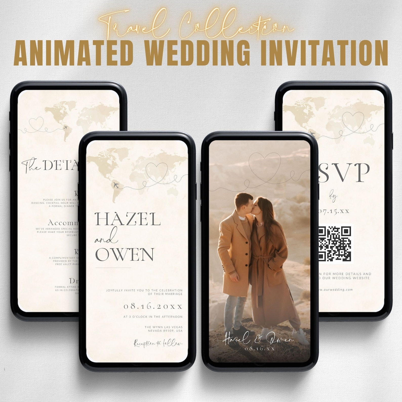 Travel Themed Wedding Invitation Canva, Editable Destination Wedding ...