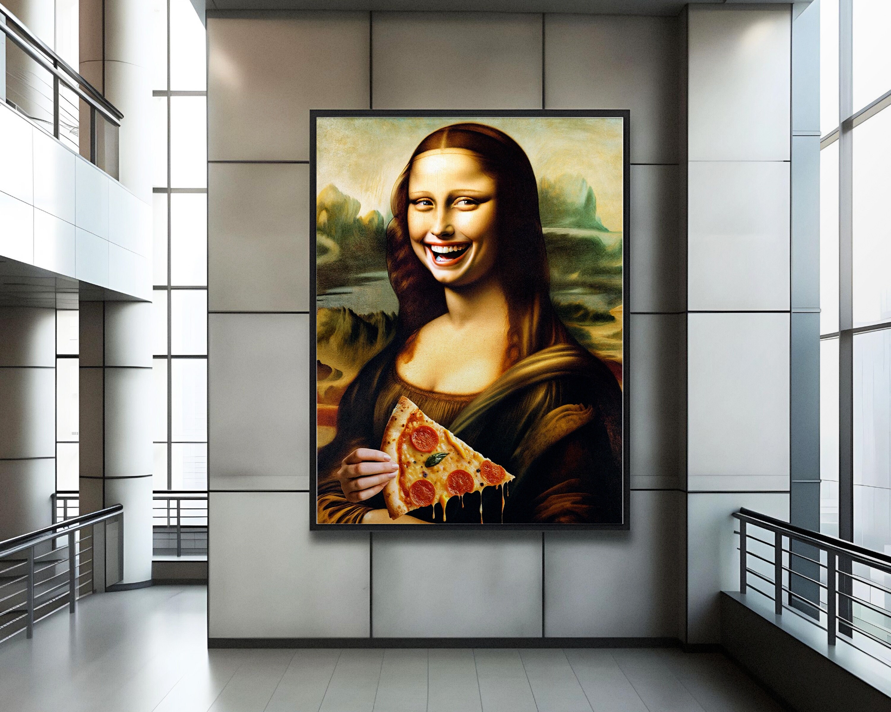 Mona Lisa With Pizza Wall Art Printable | Modern Monalisa Photo Poster ...