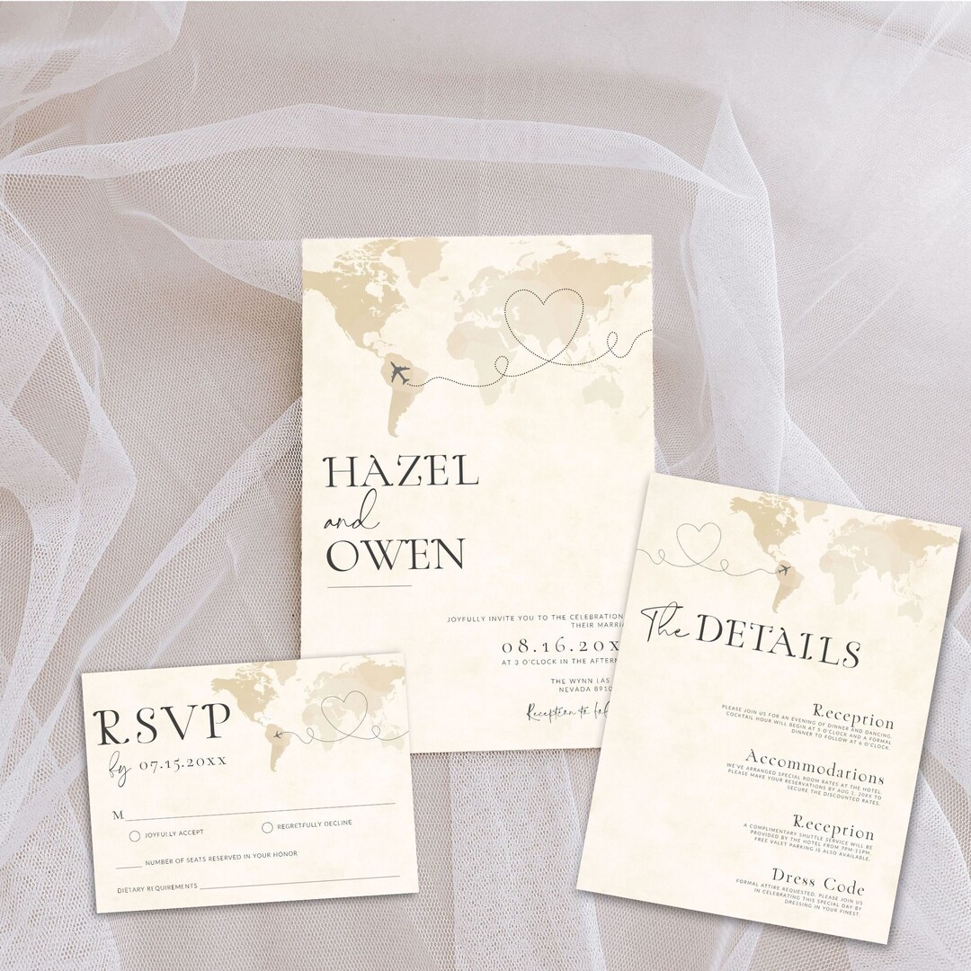 Travel Themed Wedding Invite Card Templates, Custom Photos Destination ...