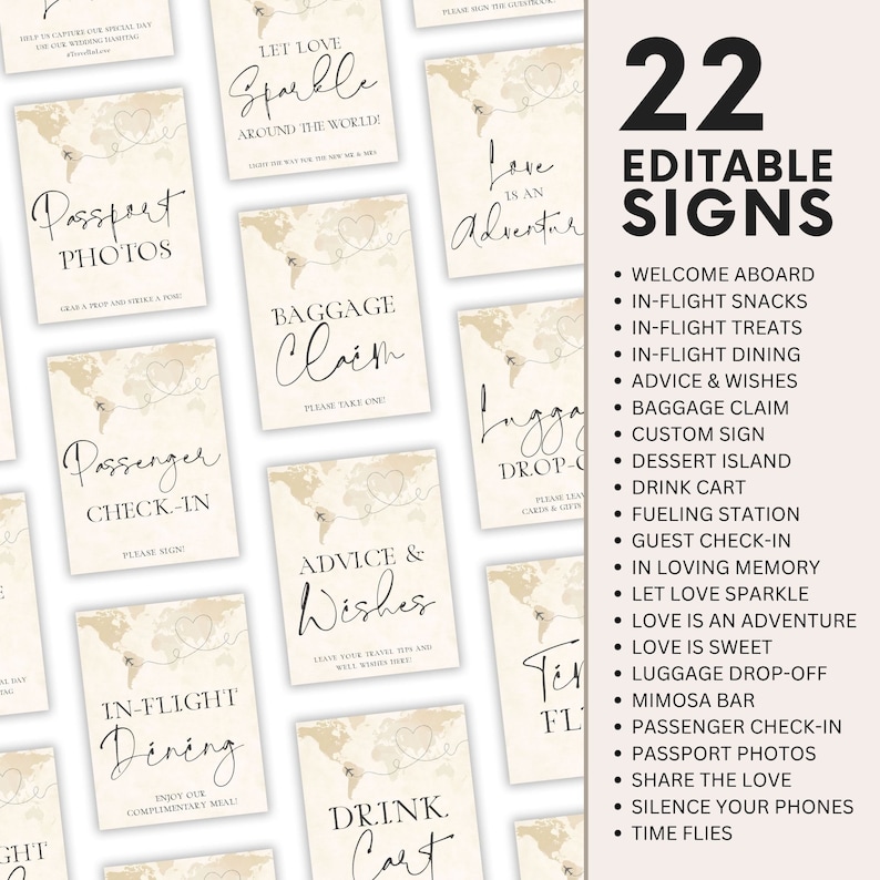 Travel Themed Bridal Shower Signs, Custom Wedding Destination Signage ...