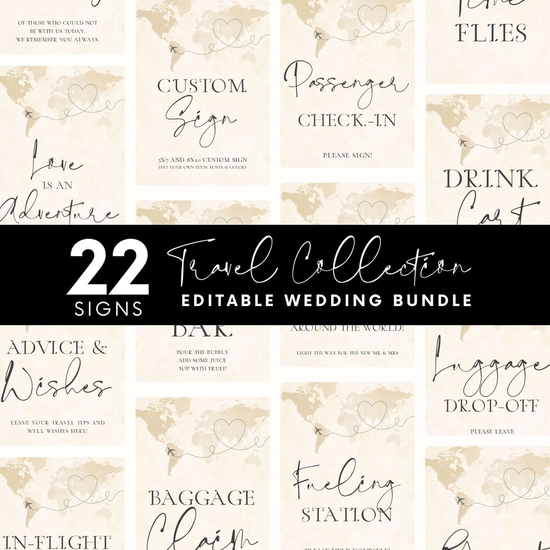 Travel Theme Signs Template, Custom Wedding Destination Signage Bundle ...