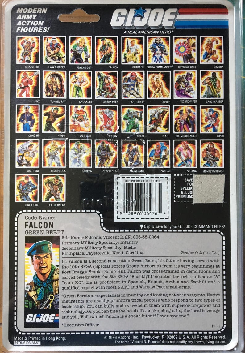 G.I. JOE - Falcon Green Beret 1986 Vintage Collectors Action Figure - Etsy