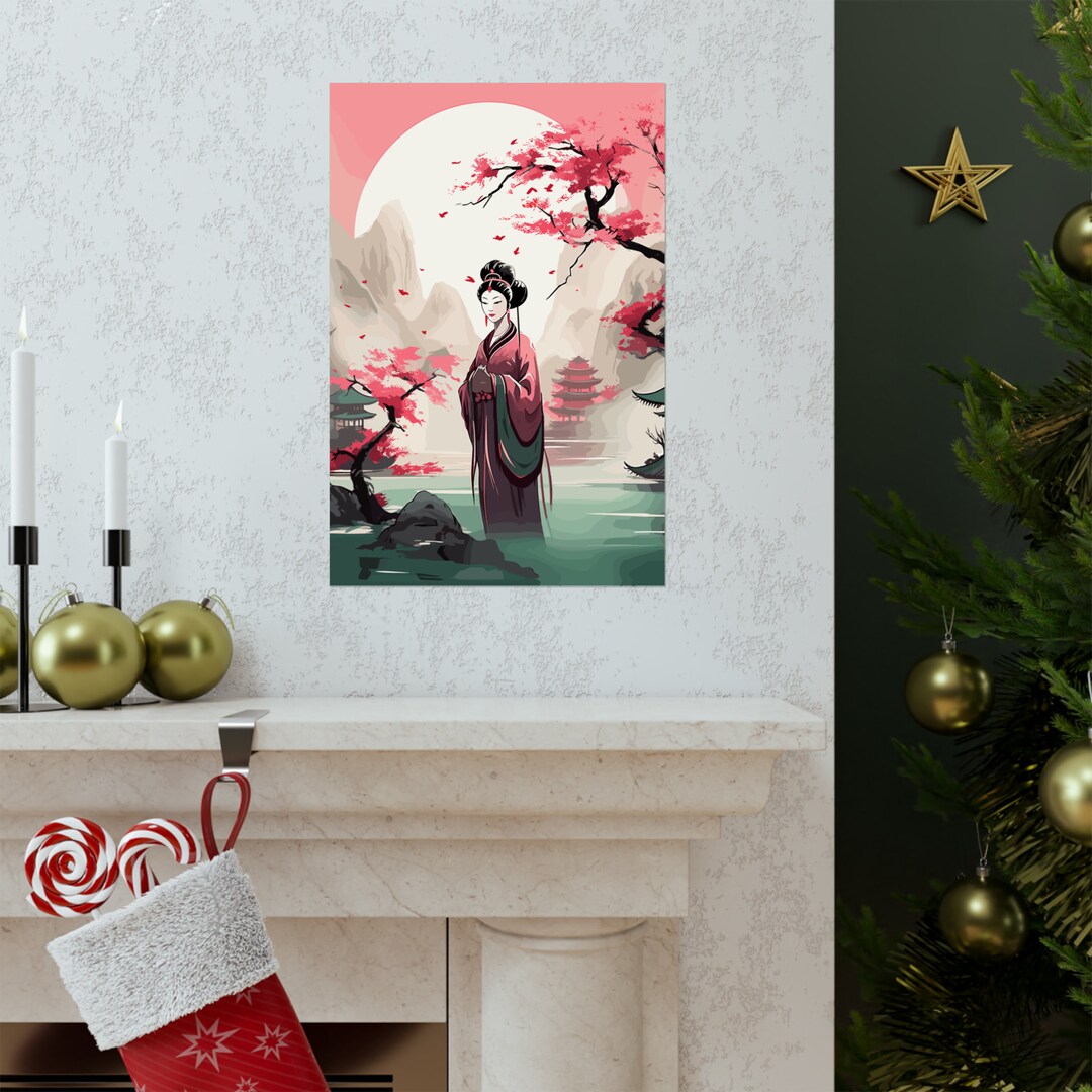 Japanese Lady Poster Sakura Poster Japanese Lady Wall Art - Etsy