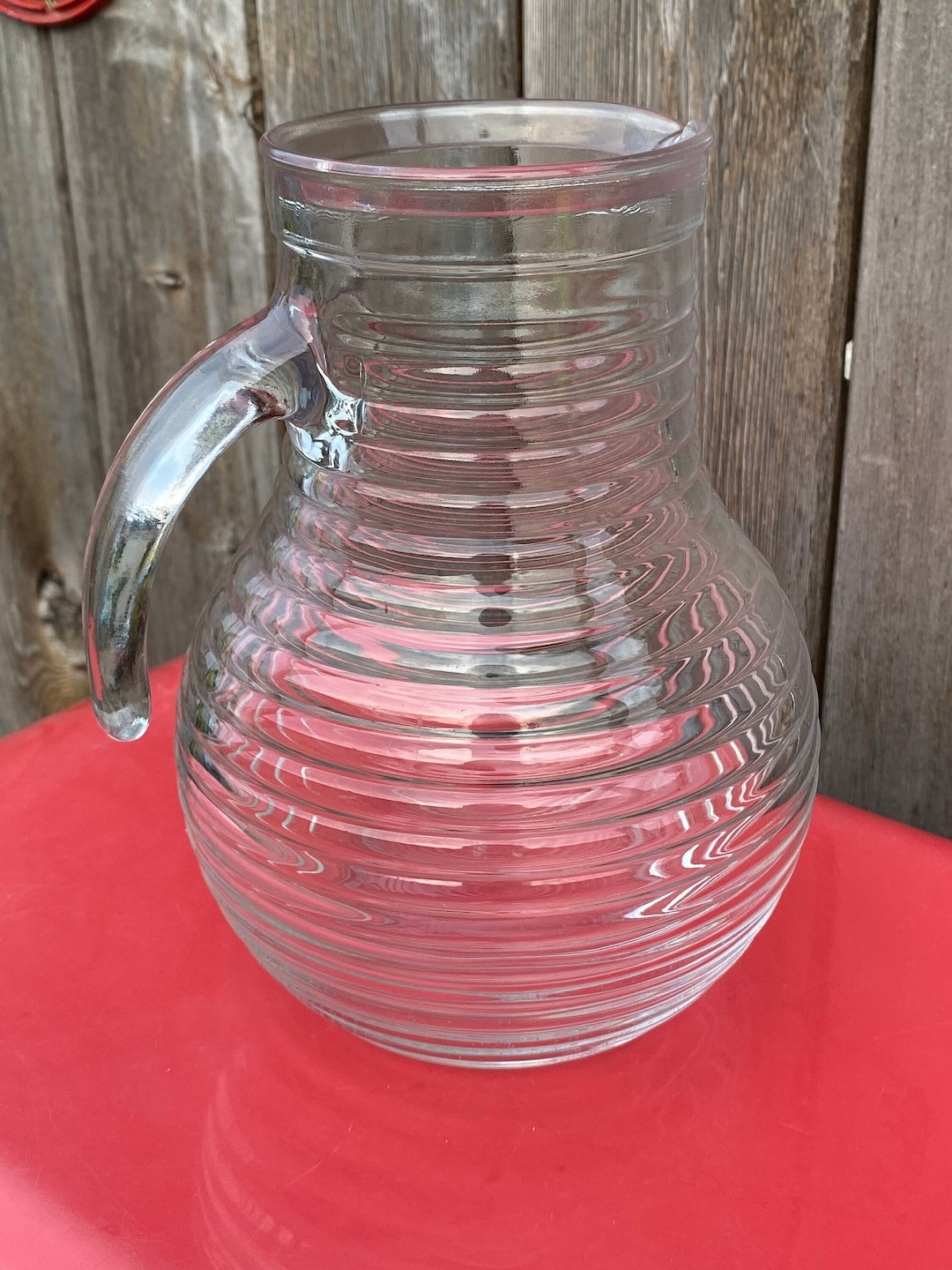 Vintage Italian Pitcher Ribbed Glass 1960s, Pressed Glass Pitcher Made ...