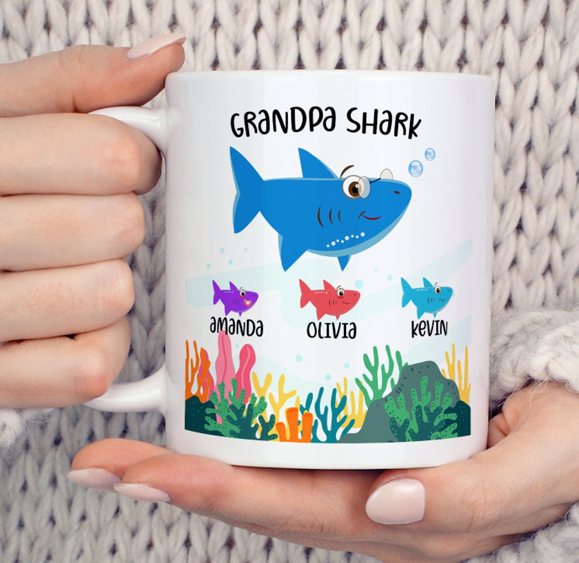 Grandpa Shark Mug Personalized Baby Shark Mug Grandpa Mug | Etsy