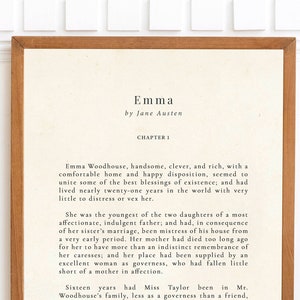 Jane Austen Emma Poster, First Page Chapter 1 Wall Art, Literary ...