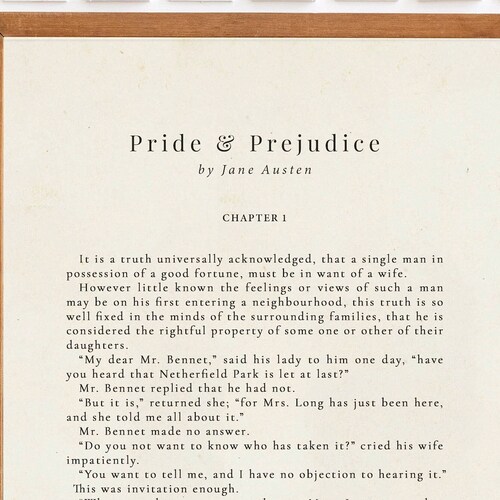 Pride and Prejudice Print Jane Austen Book Page Print - Etsy