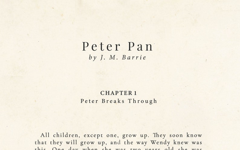 Peter Pan Nursery Art First Page of Peter Pan Quote Vintage - Etsy
