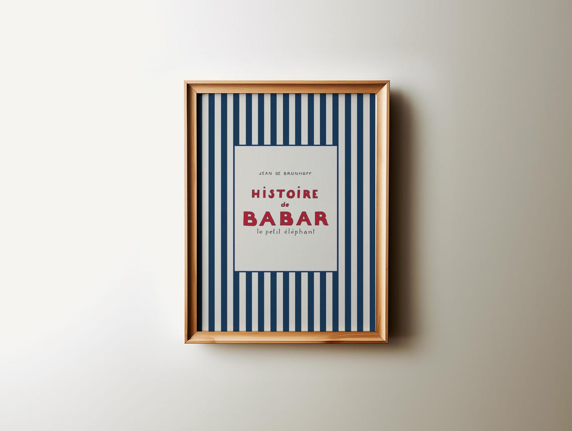 Babar Nursery Art Prints DIGITAL DOWNLOADS, Set of 4 Navy Blue Stripes ...