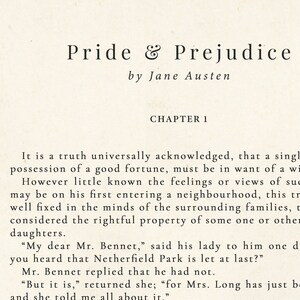 Pride and Prejudice Poster, First Page Chapter 1 Wall Art, Jane Austen ...