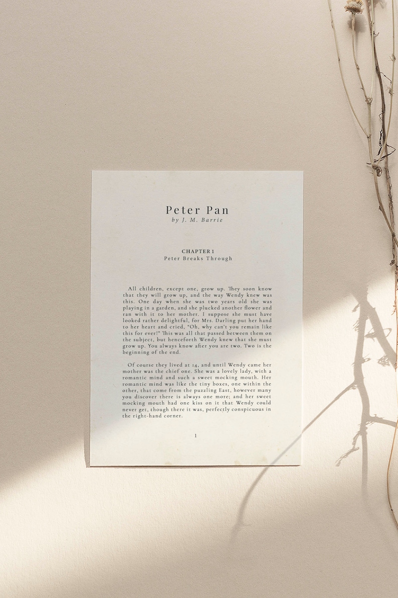 Peter Pan Nursery Art, First Page of Peter Pan Quote, Vintage Style ...