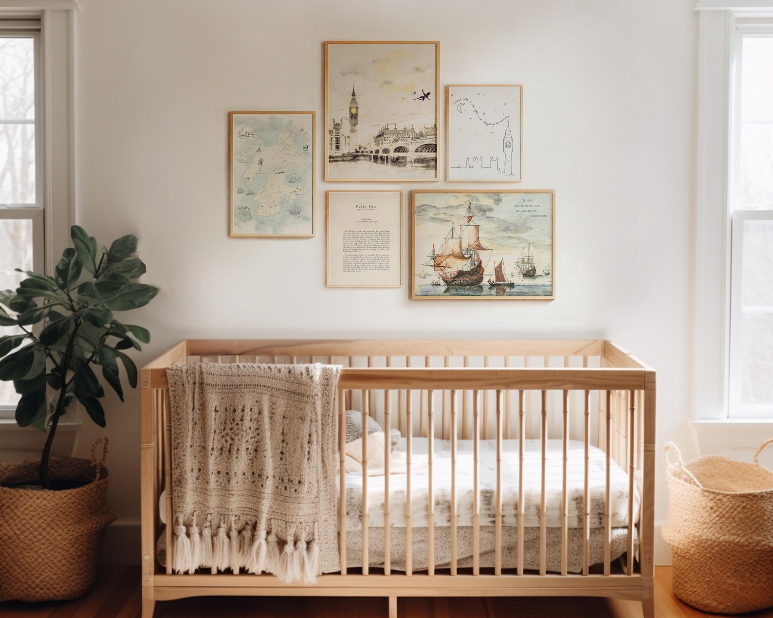 Peter Pan Nursery Art, PRINTABLE Set of 5 Peter Pan Literary Decor ...