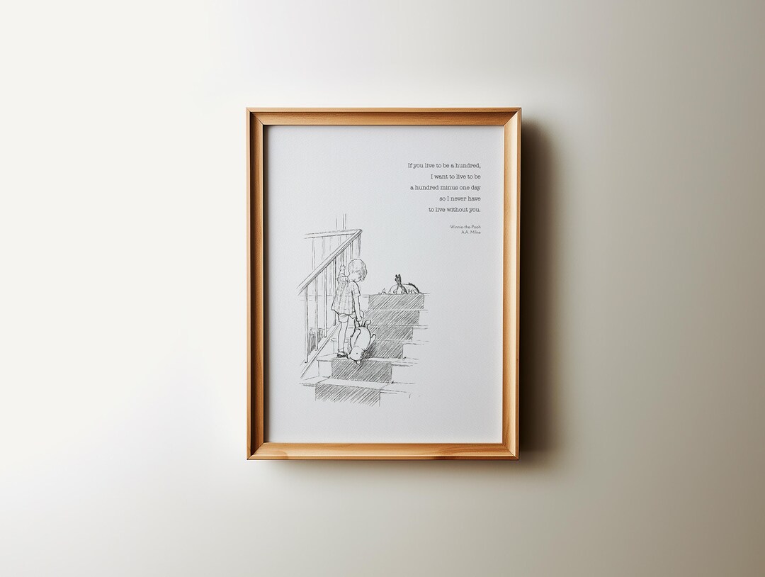 Winnie the Pooh Nursery Print: Christopher Robin, Stairs Illustration ...