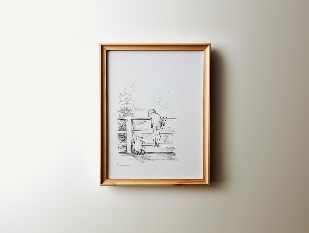 Winnie the Pooh Print Sketch Nursery Art, Pooh Sticks Bridge Original ...