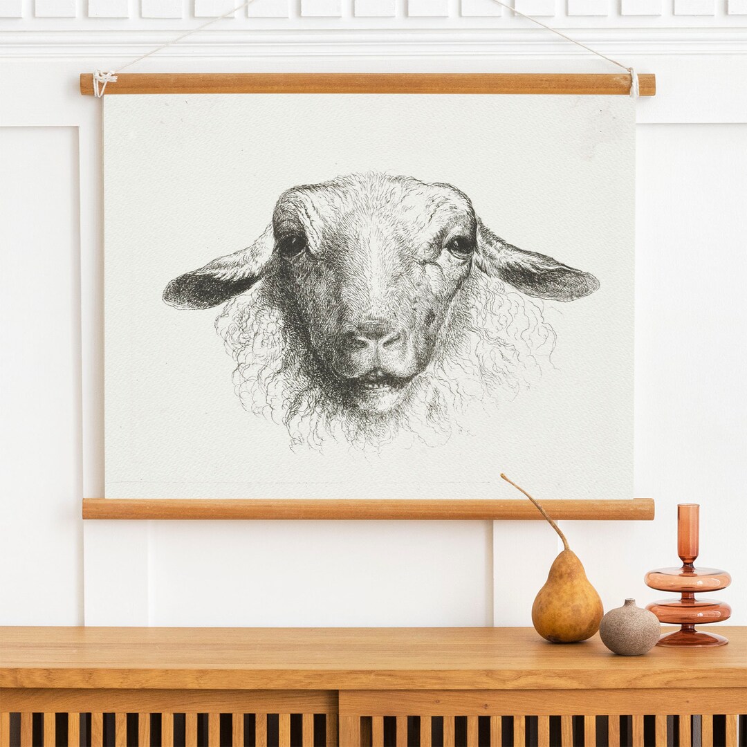 Vintage Nursery Art, Sheep Pencil Sketch Drawing, Farmhouse Baby Room ...