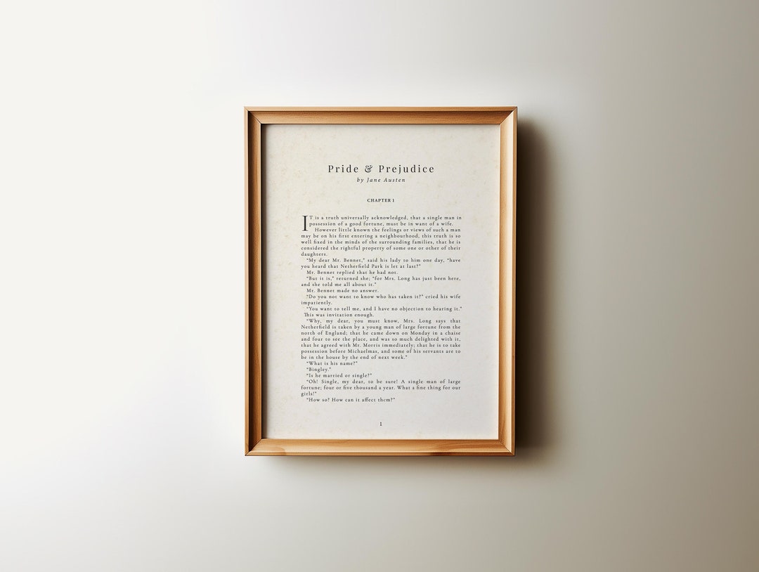 Pride and Prejudice Poster, First Page Chapter 1 Wall Art, Jane Austen ...