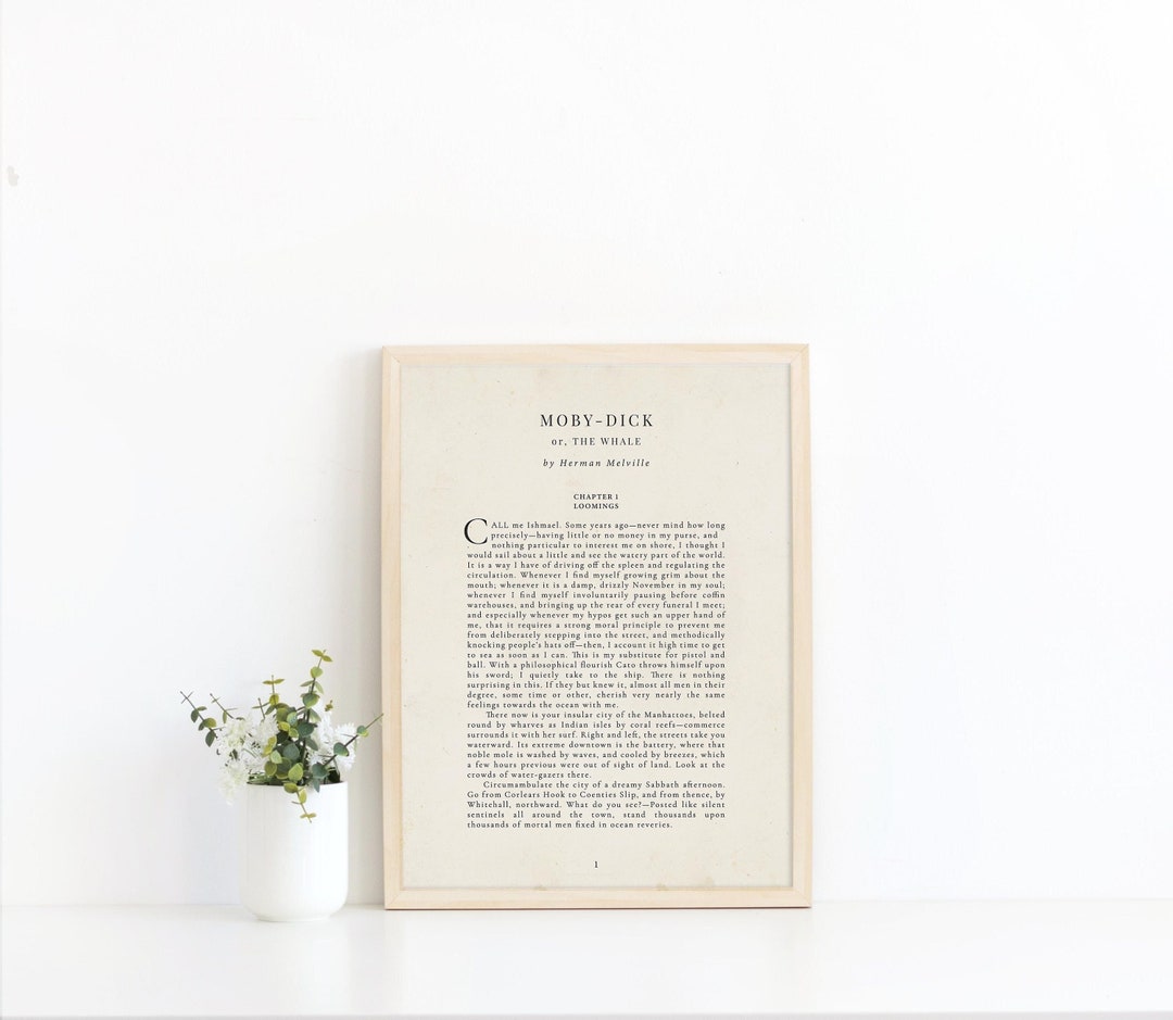 Moby Dick Literary Wall Art, Chapter 1 First Page Vintage Wall Art ...