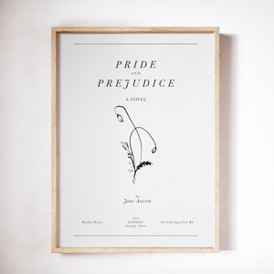 Pride and Prejudice Poster, Vintage Style Literary Book Cover Wall Art ...