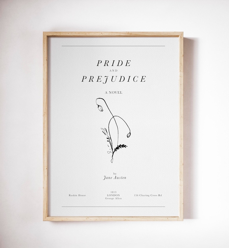 Pride and Prejudice Poster Vintage Style Literary Book Cover - Etsy