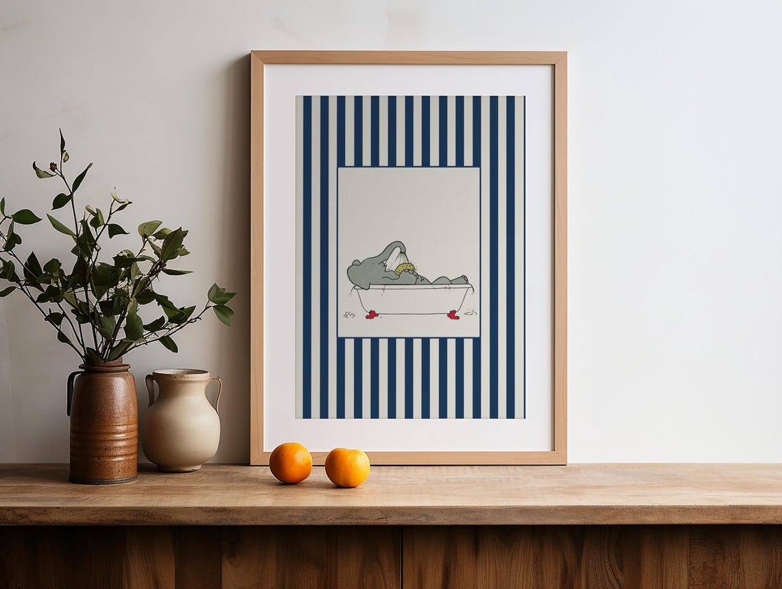 Babar Bath Print DIGITAL DOWNLOADS Poster, Vintage Blue Boy Nursery Art ...