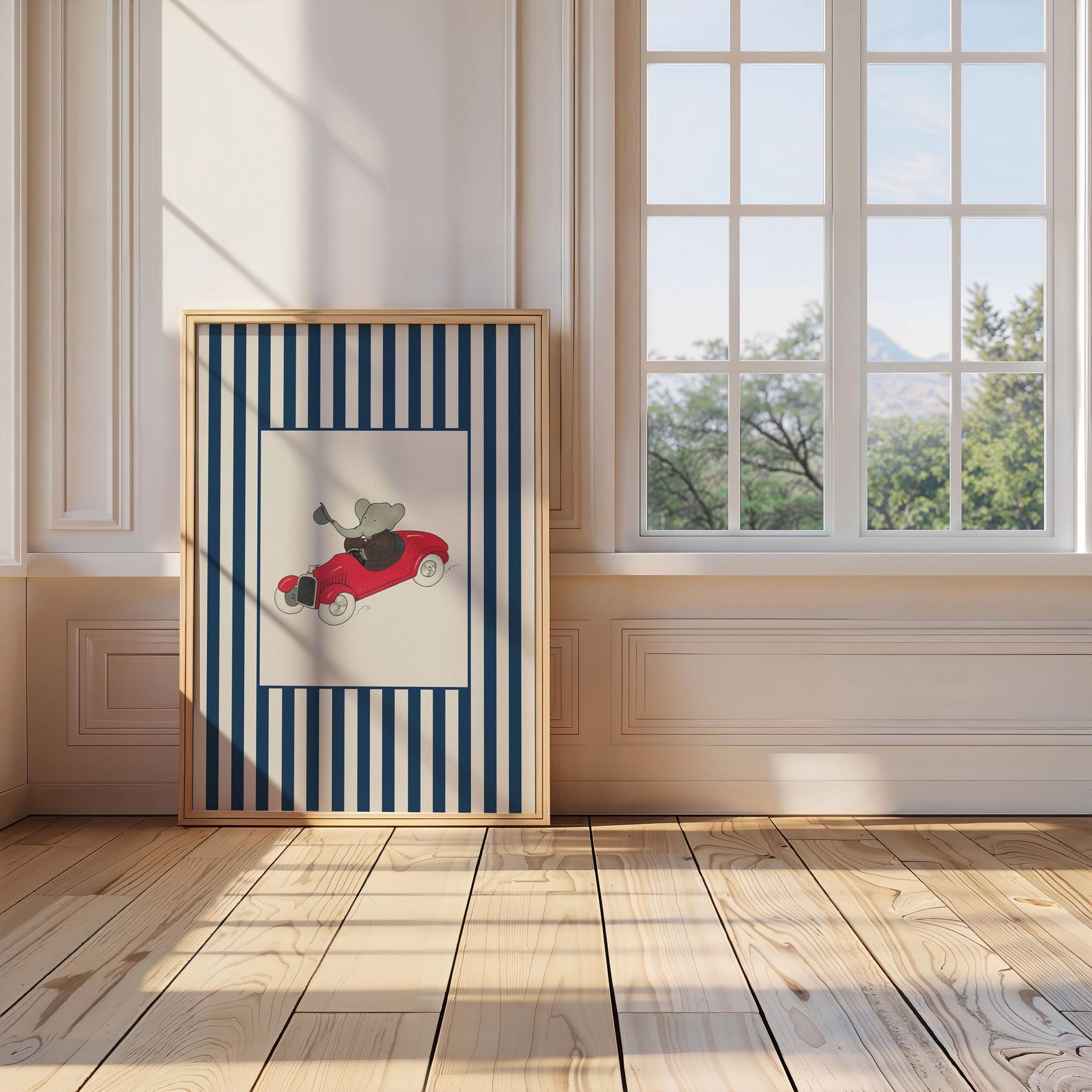 Babar Nursery Art Prints DIGITAL DOWNLOADS, Set of 4 Navy Blue Stripes ...