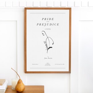 Pride and Prejudice Poster, Vintage Style Literary Book Cover Wall Art ...