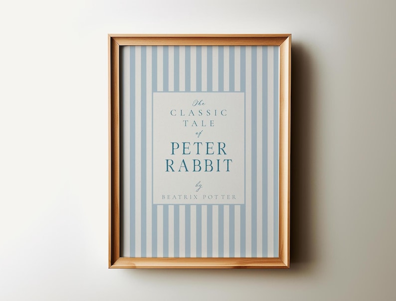 Peter Rabbit Nursery Prints, Vintage Blue Stripes Wall Art (digital ...