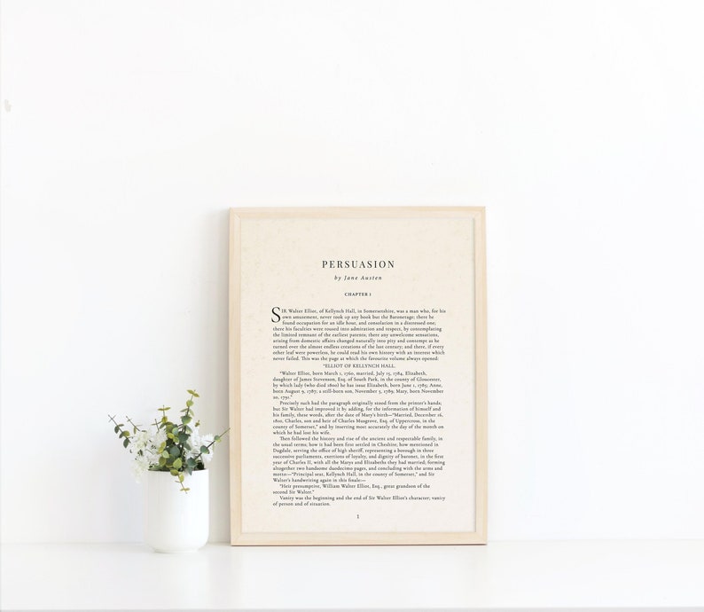 Jane Austen PRINTABLE Persuasion Poster First Page Chapter 1 - Etsy