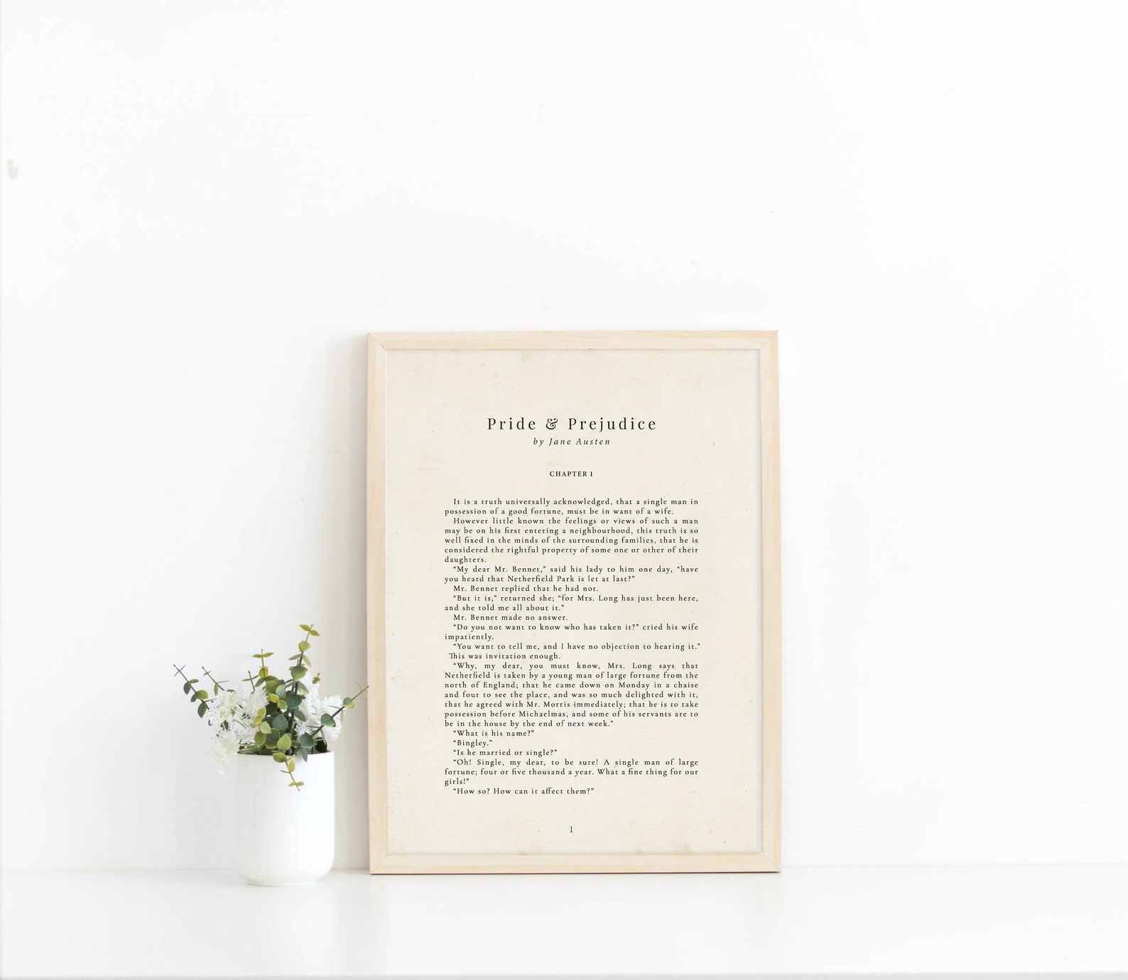 Pride and Prejudice Poster First Page Chapter 1 Wall Art | Etsy