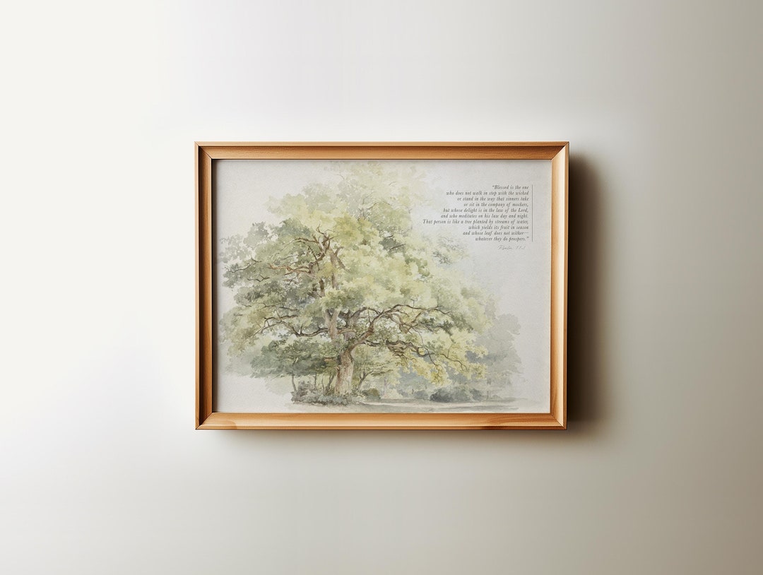 Psalm 1 Tree Print: Vintage Christian Scripture Wall Art (digital ...