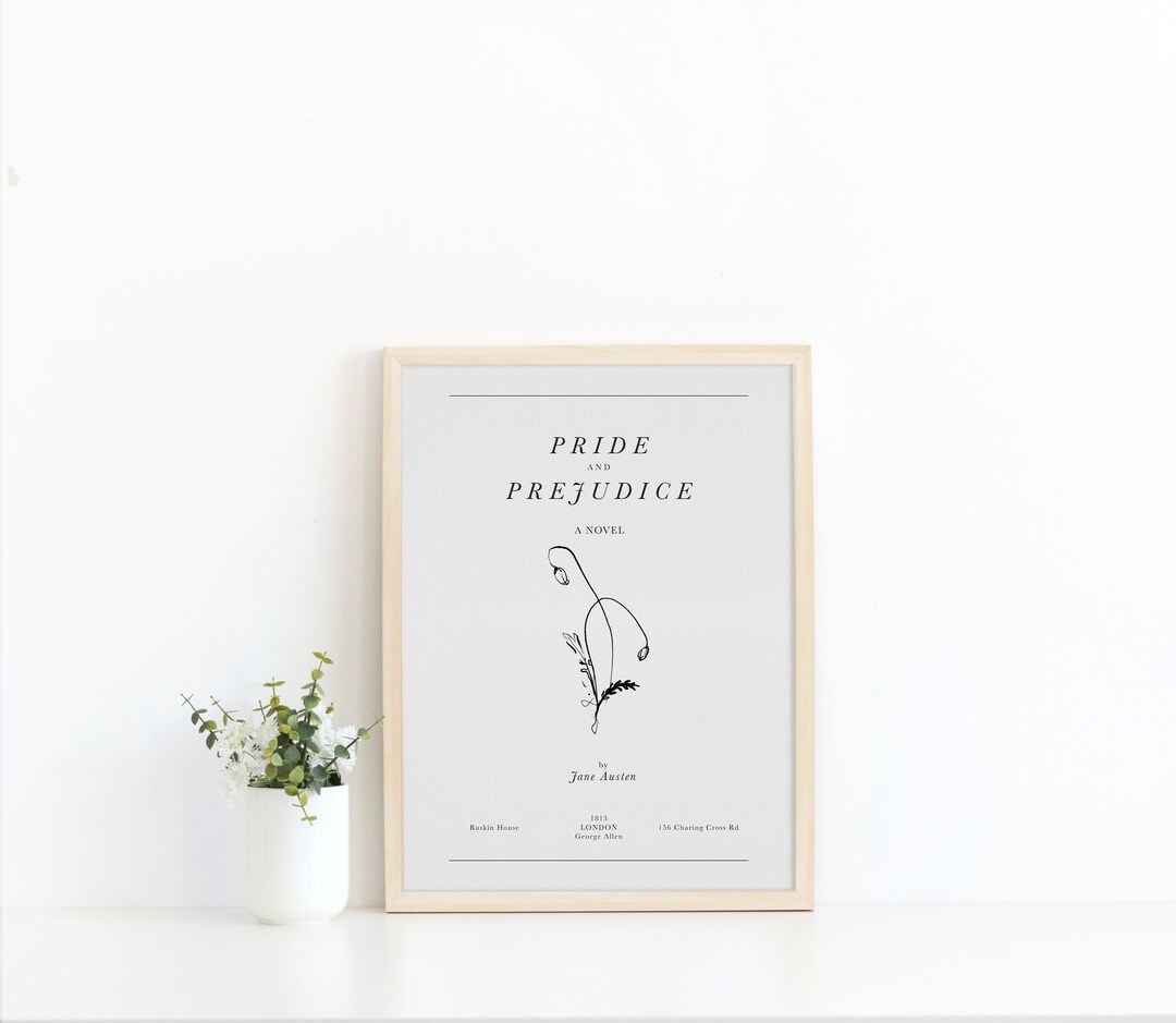 Pride and Prejudice Poster, Vintage Style Literary Book Cover Wall Art ...