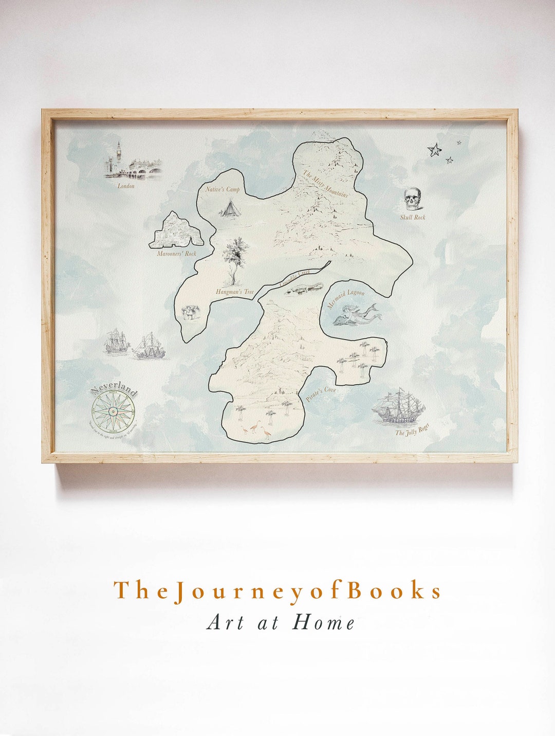 Peter Pan Neverland Map PRINTABLE Landscape Nursery Art - Etsy
