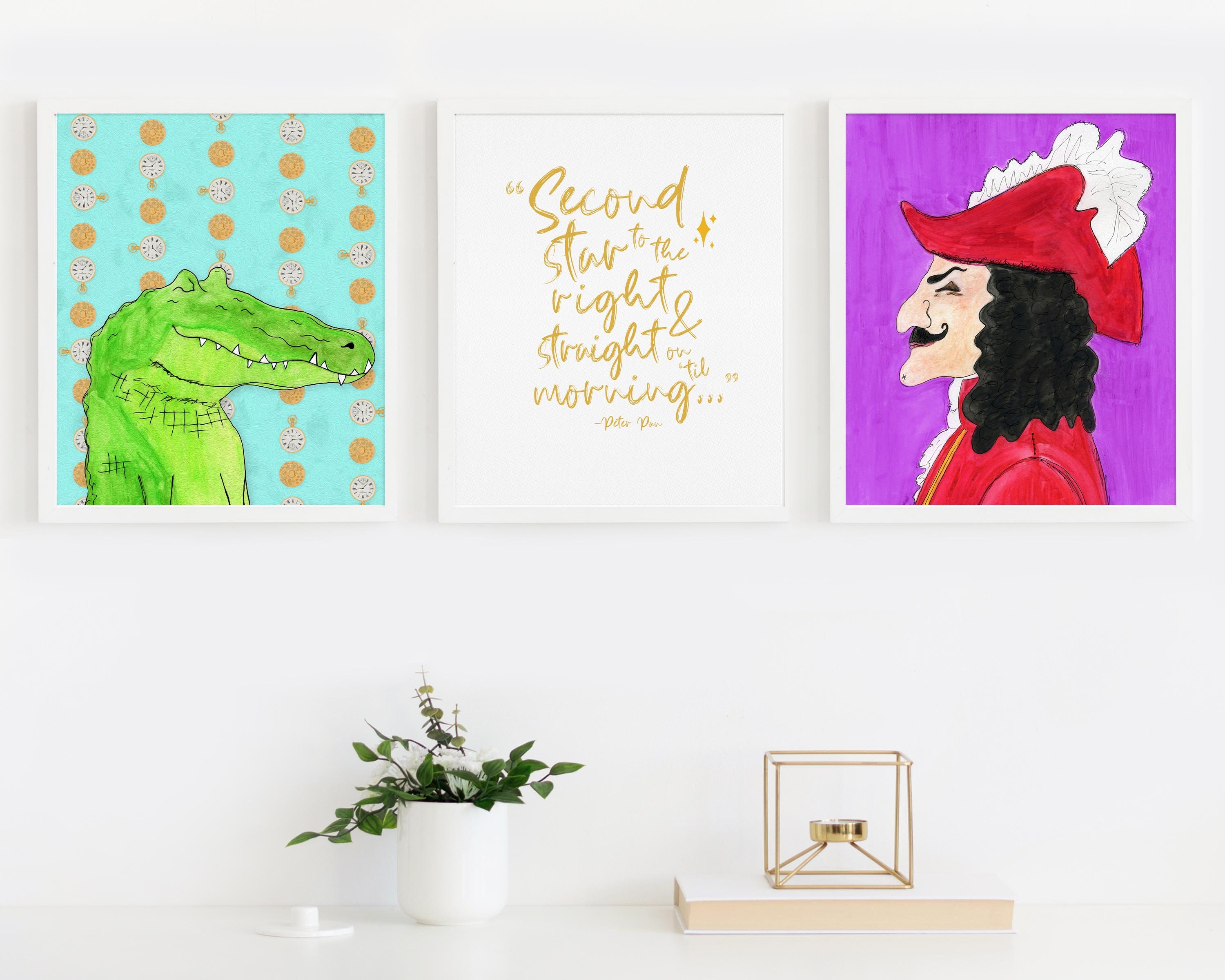 Peter Pan Hand Drawn Art Set Colorful Kids Room Decor | Etsy