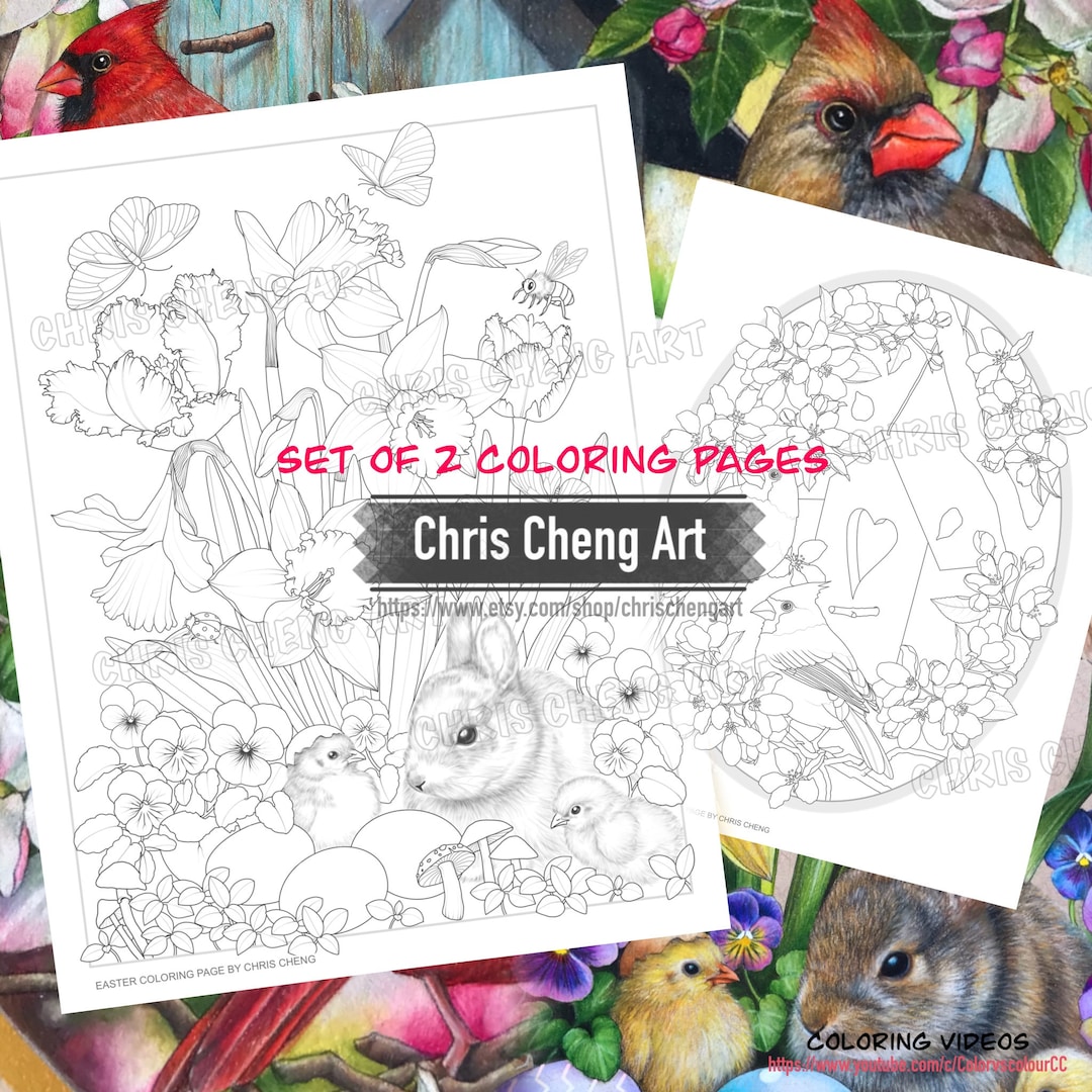 Set of 2 Coloring Pages "spring" | Instant Download Printable Files ...