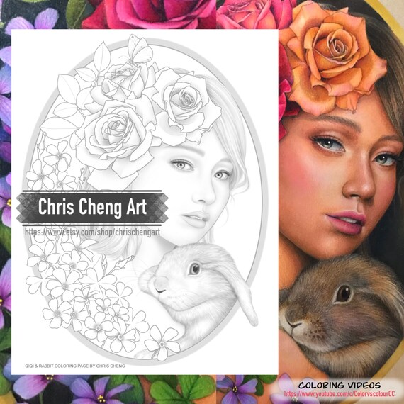 Coloring Page qiqi & Rabbit Instant Download | Etsy