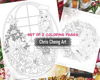 Set of 2 Coloring Pages noel Instant Download | Etsy