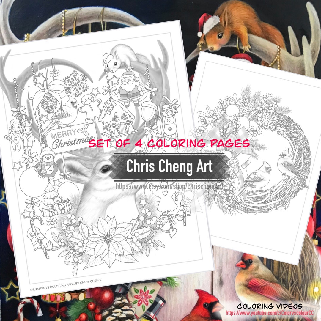 Set of 4 Coloring Pages "merry Christmas" | Instant Download Printable ...