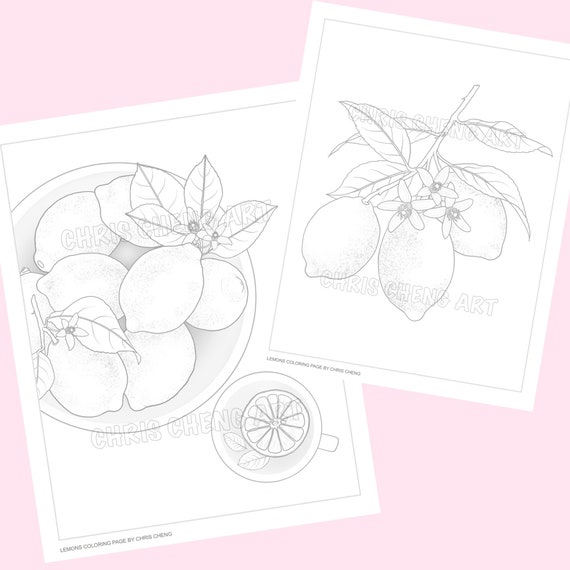 Set of 2 Coloring Pages LEMONS Kitchen Arts Instant | Etsy