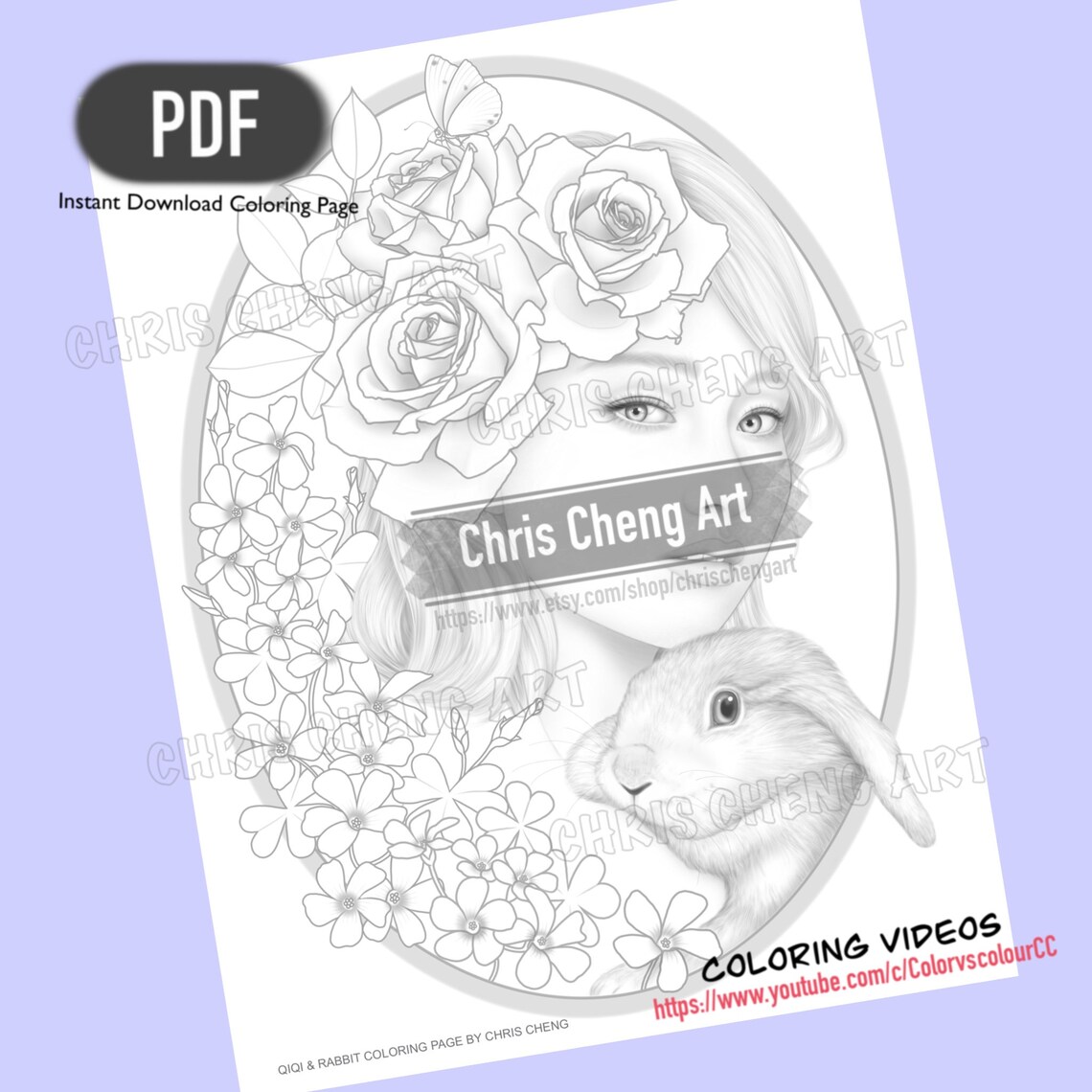 Coloring Page "qiqi & Rabbit" | Instant Download Printable File (PDF ...