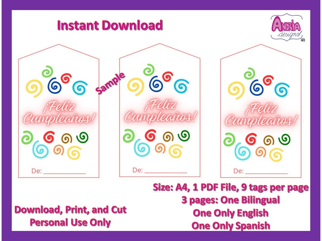 Printable Happy Birthday Gift Tag, Gift Tag With Swirls, Birthday ...