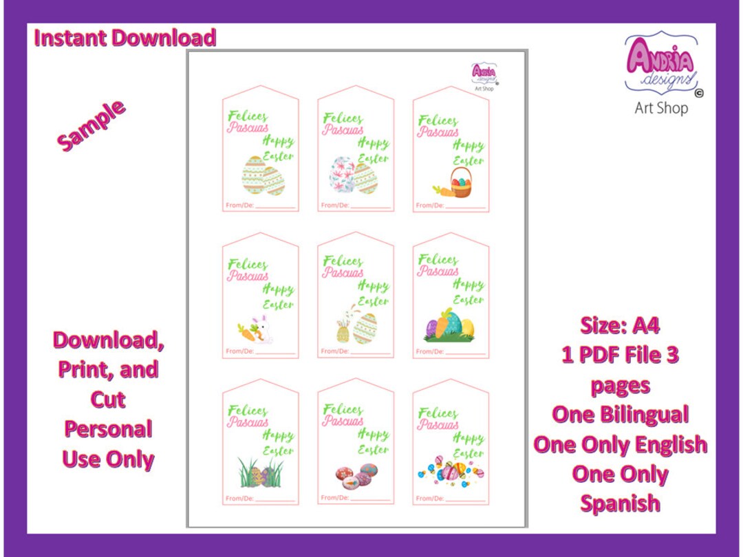Easter Tag, Gift Favor Tag, Happy Easter Tag Printable, Easter Bag Tag ...