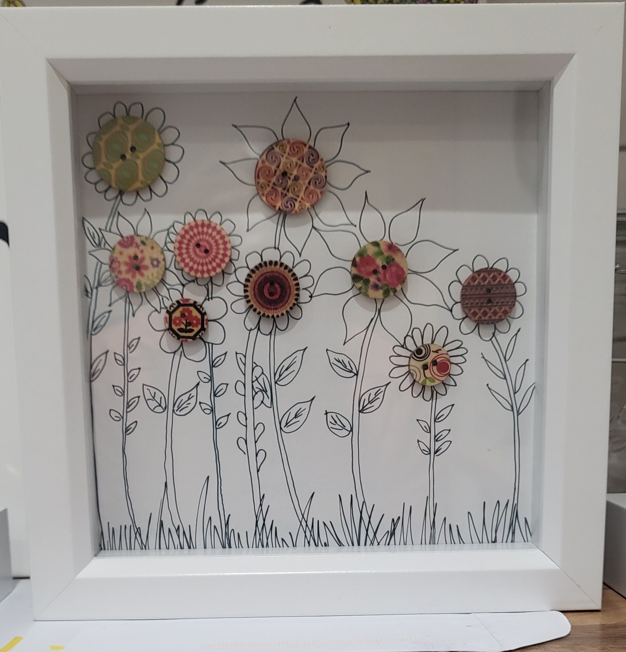 Handmade Button Flower Picture Custom Craft Cute Flowers Picture Frame ...