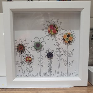 Handmade Button Flower Picture Custom Craft Cute Flowers Picture Frame ...