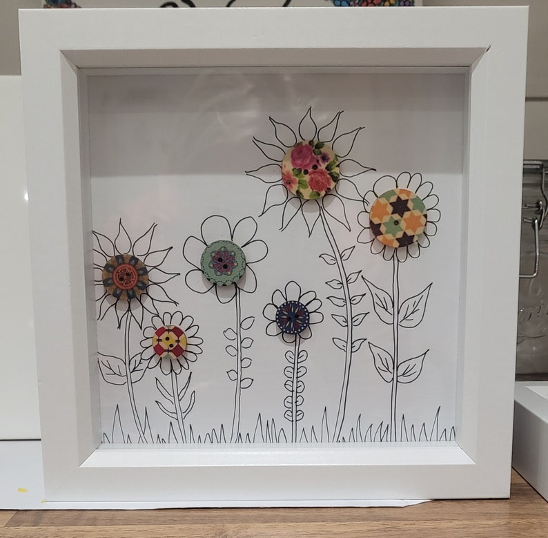 Handmade Button Flower Picture Custom Craft Cute Flowers Picture Frame ...