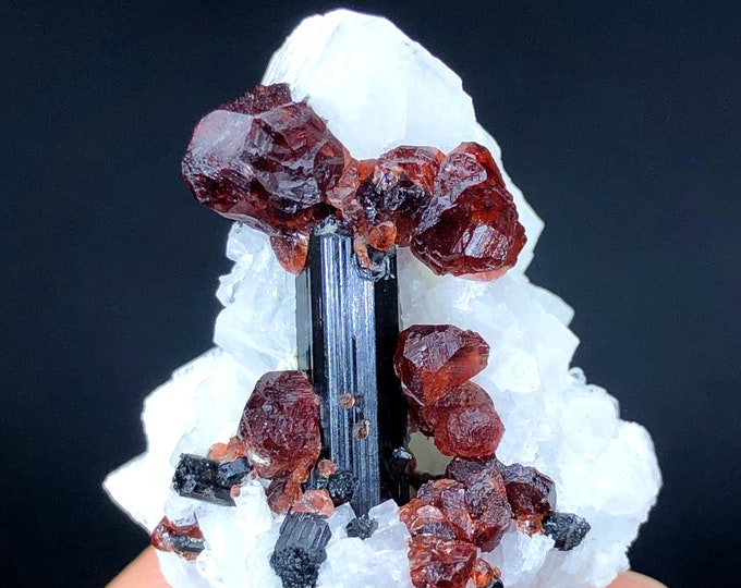 Natural Red Color Garnet Crystals With Schorl Tourmaline on Matrix ...