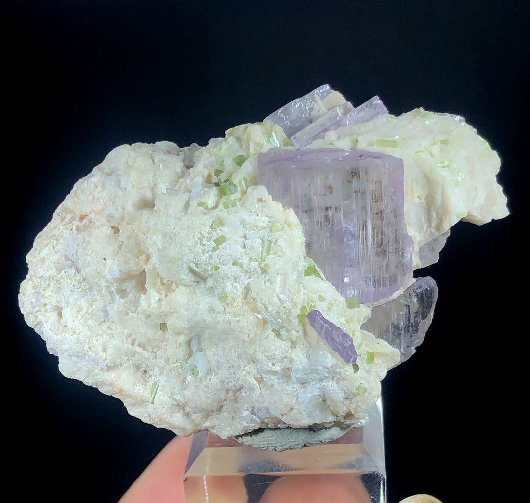Kunzite Specimen, Pink Kunzite Crystals With Green Tourmalines and ...