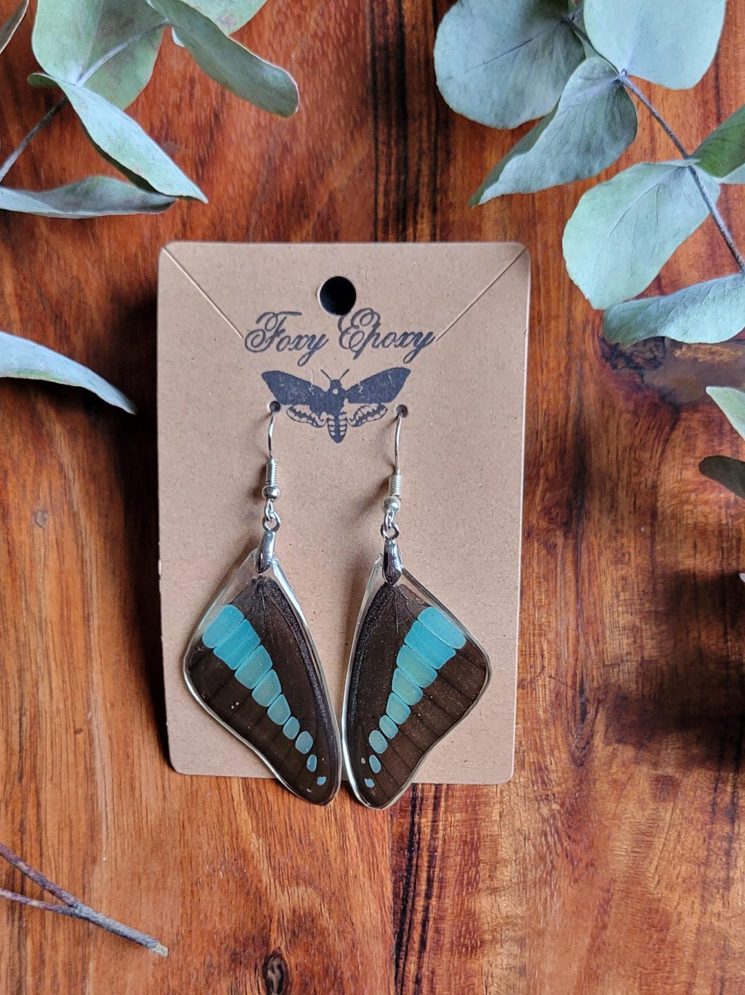 Real Common Bluebottle Butterfly Wing Earrings in Resin - Etsy