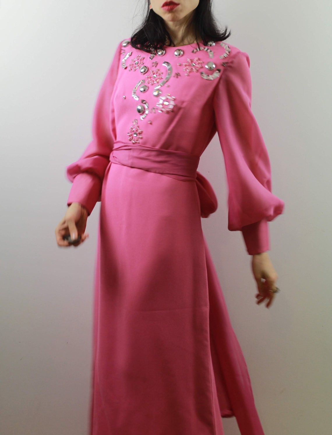 Vintage 70s Pink Evening Dress - Etsy